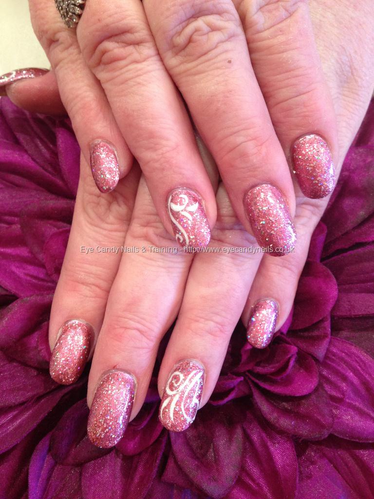 Eye Candy Nails And Training Pink Glitter Polish With White Swirl Nail