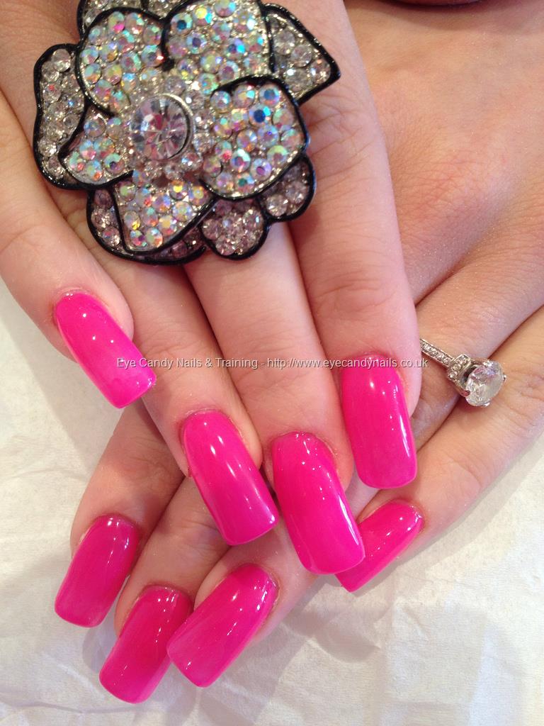 Eye Candy Nails And Training Hot Pink Gel Polish Over Acrylic Overlays