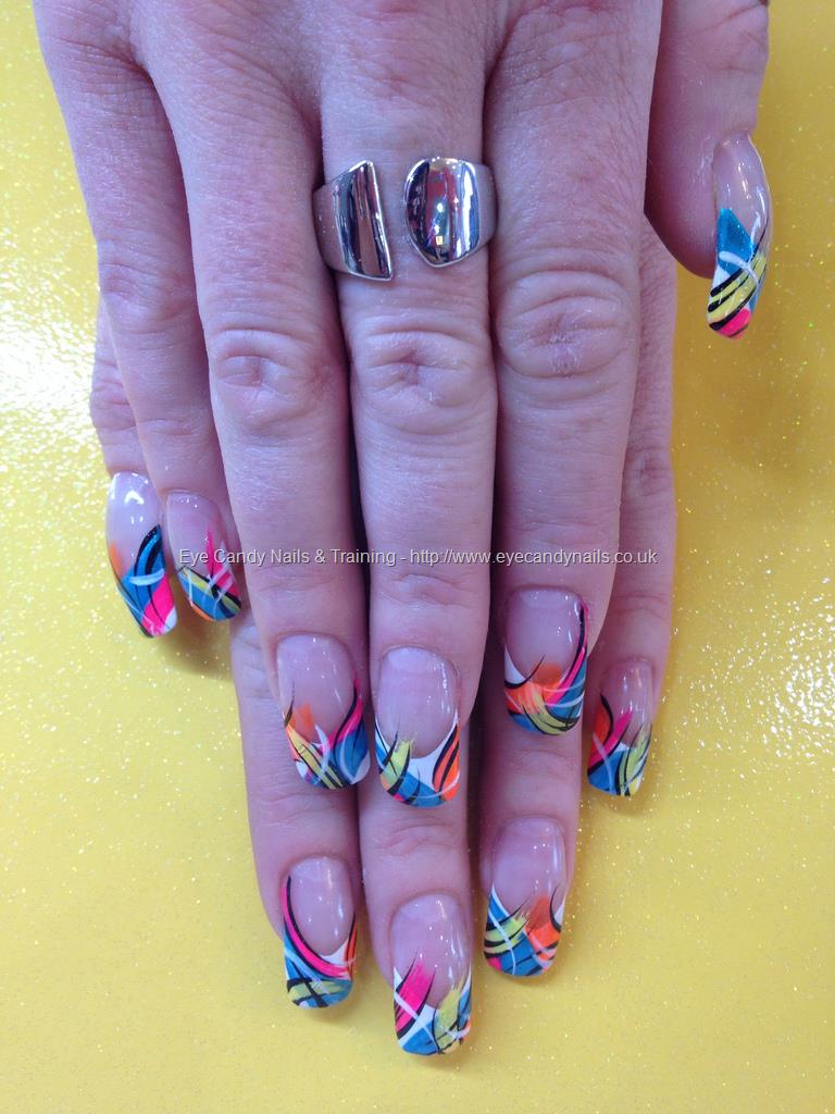 Eye Candy Nails And Training Multi Coloured Freehand Flick Nail Art